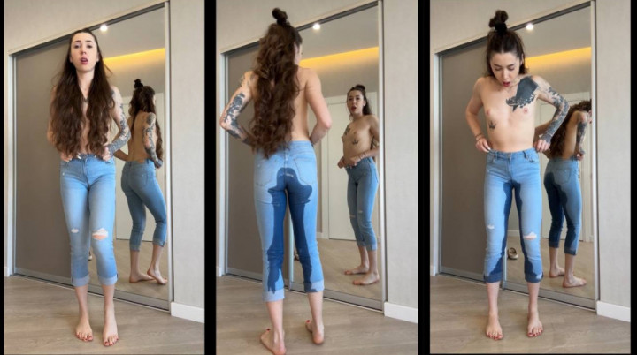Pee Player Ariel - Desperate wetting rolled up new jeans - ManyVids
